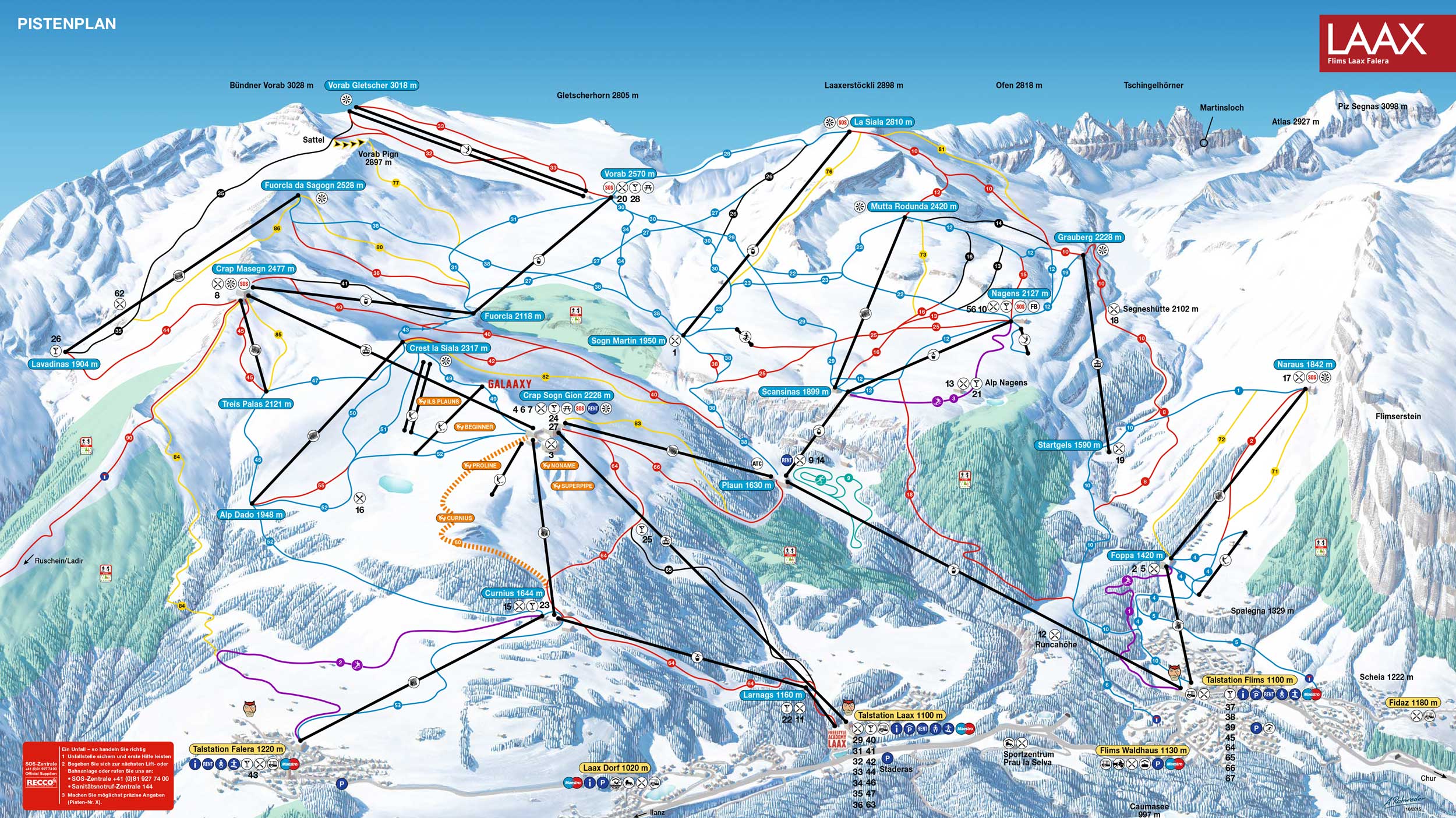 View piste map of Flims, Laax & Falera (Switzerland)