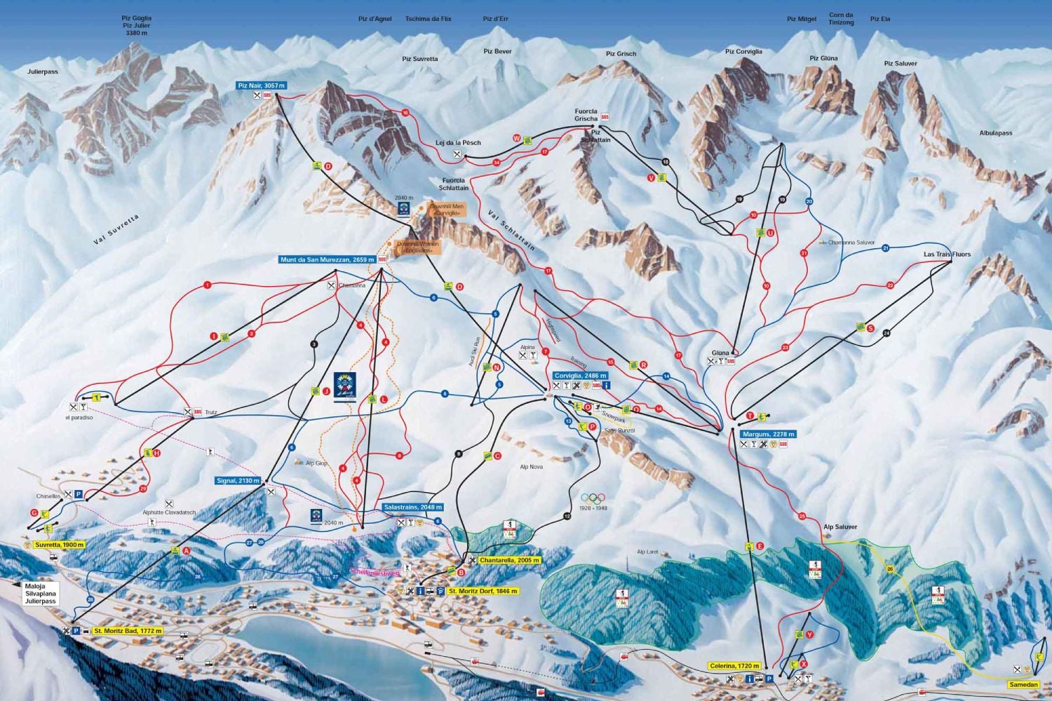 View piste map of Engadin St. Moritz (Switzerland)